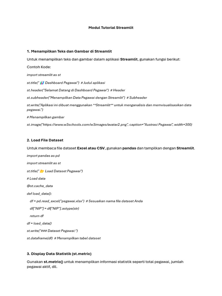 Tutorial Streamlit untuk Dashboard Pegawai | PDF