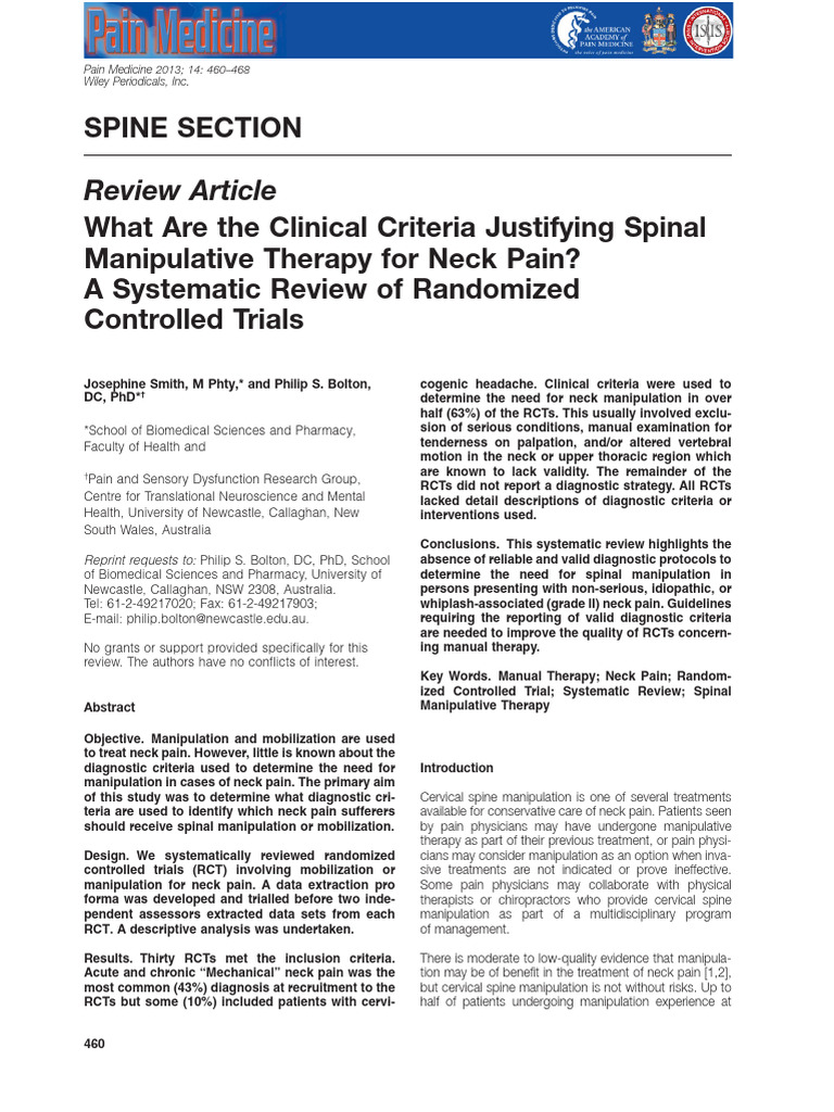 Clinical Criteria Justifying Spinal | PDF | Randomized Controlled Trial | Chiropractic