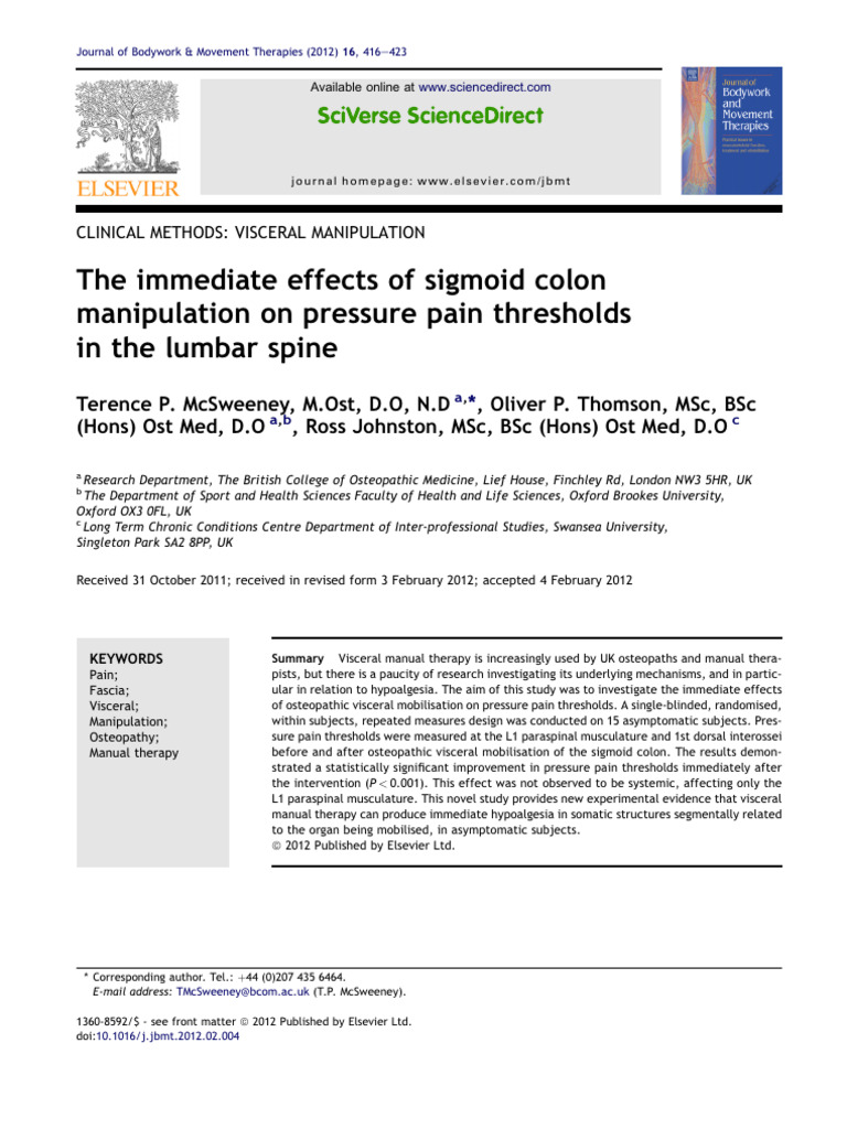 Sigmoid Colon Manipulation Effects on Pain | PDF | Medical Specialties ...