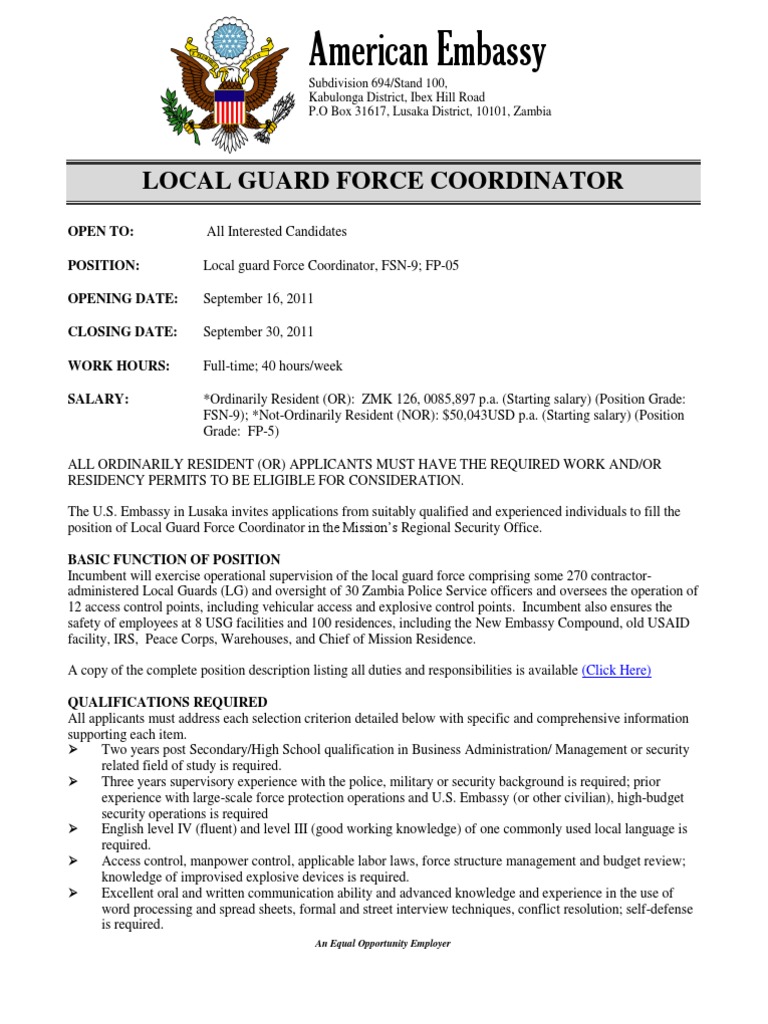 Local Guard Force Coordinator Job Opening | PDF | Stepfamily | United ...