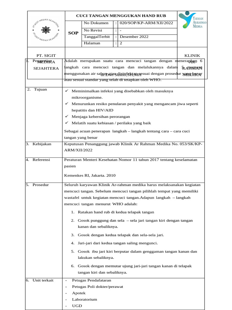 SOP HH DENGAN HAND RUB | PDF