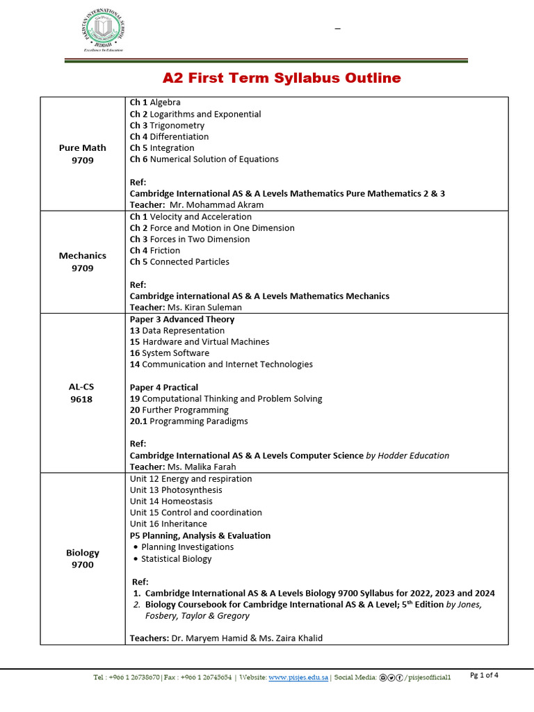 A2 First Term Syllabus Outline 2022-23 | PDF | Mathematics | Economics