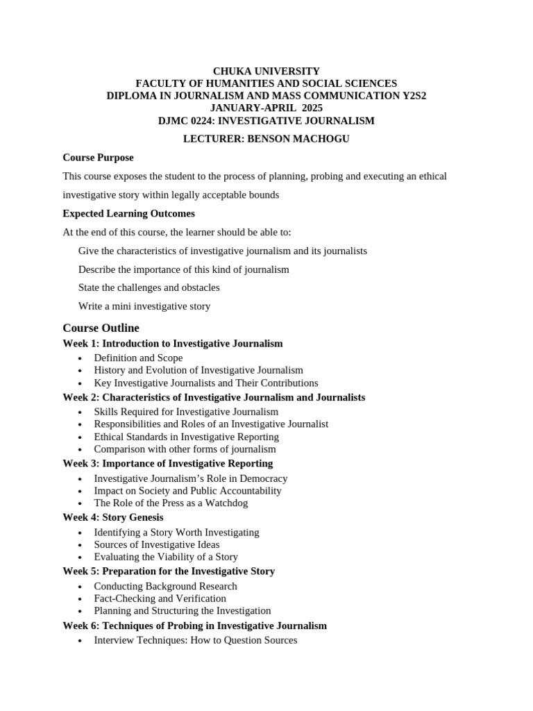 DJM 0224 IJ Course Outline | PDF | Journalism | Learning