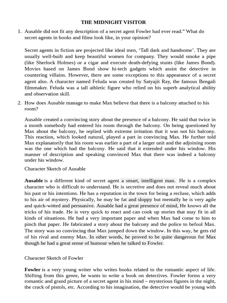Character Sketches in The Midnight Visitor | PDF