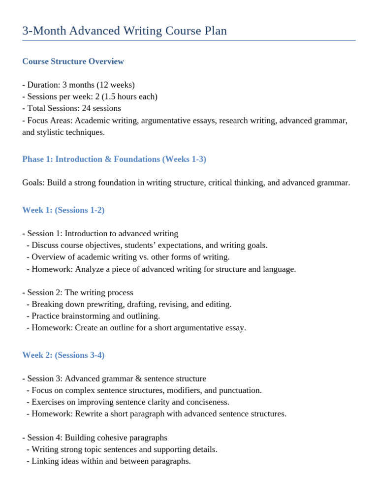 Advanced Writing Course Plan | PDF | Essays | Academic Publishing