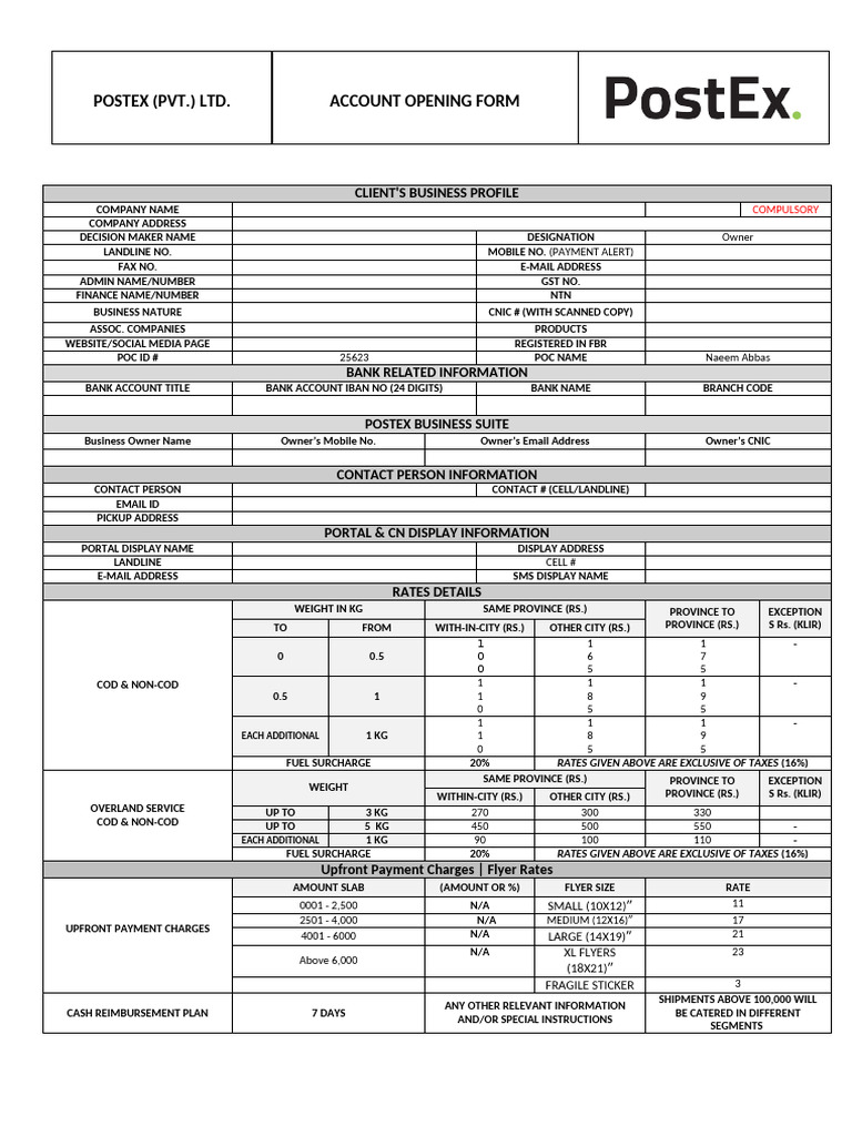 PostEx COD Account Opening Guide | PDF | Insurance | Legal Liability