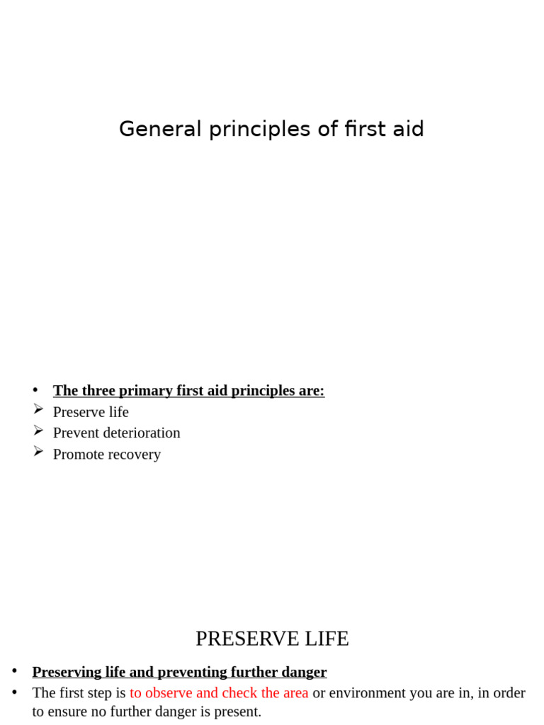 General Principles and Steps of First Aid | PDF | First Aid | Medical ...
