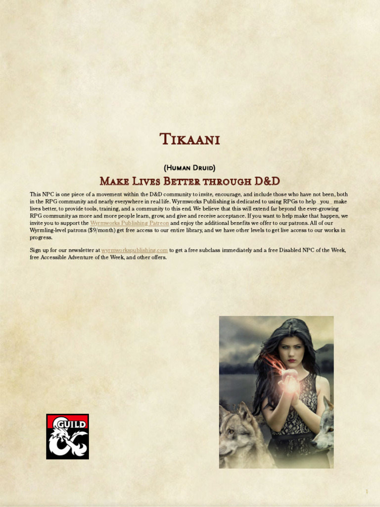 Tikaani: Druid NPC for D&D | PDF | Dungeons & Dragons | D20 System