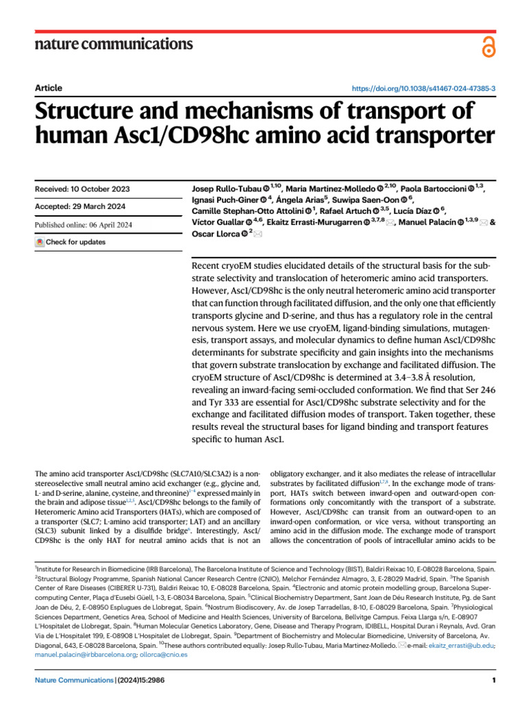 Structure and Mechanisms of Transport of Human Asc1/CD98hc Amino Acid ...
