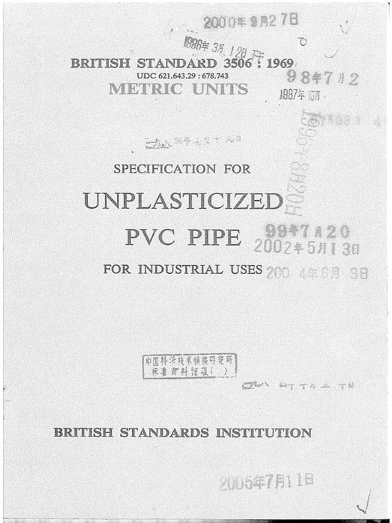 BS 3506 Specification for PVC Pipe | PDF | Pipe (Fluid Conveyance ...