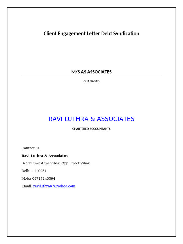 Engagement Letter As ASSOCIATES | PDF | Syndicated Loan | Debt