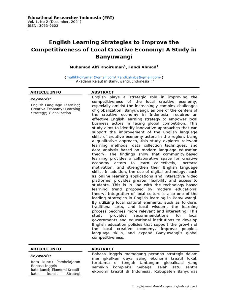 ERI English Learning Strategies To Improve The Competitiveness of Local ...