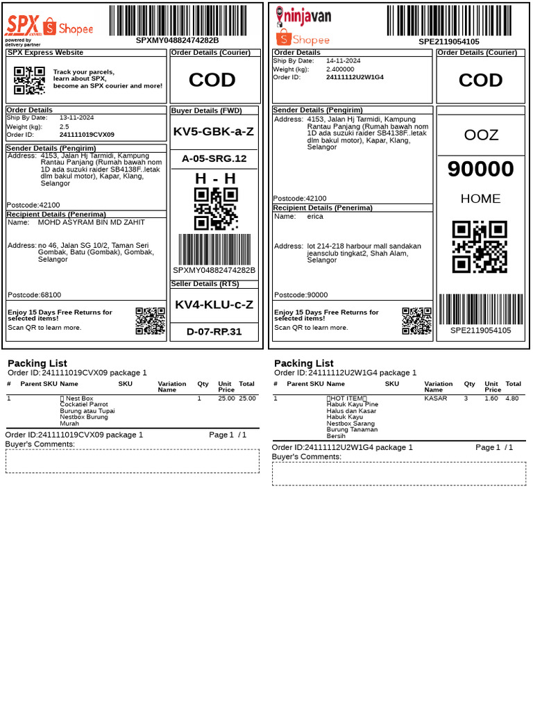 Air Waybill & Packing List - Multiple Channels - 3 | PDF