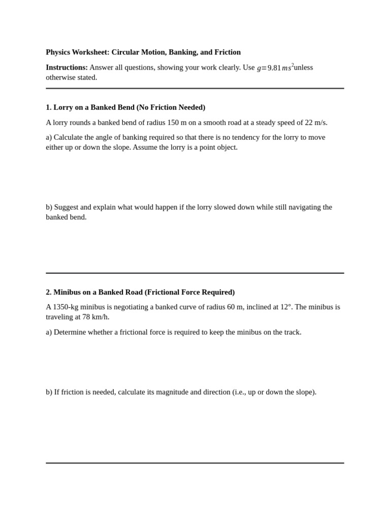 Fluid Friction in Banked Curves | PDF | Friction | Force