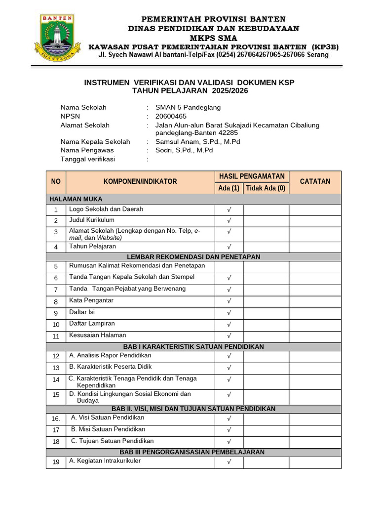 Instrumen Validasi KSP SMA... | PDF
