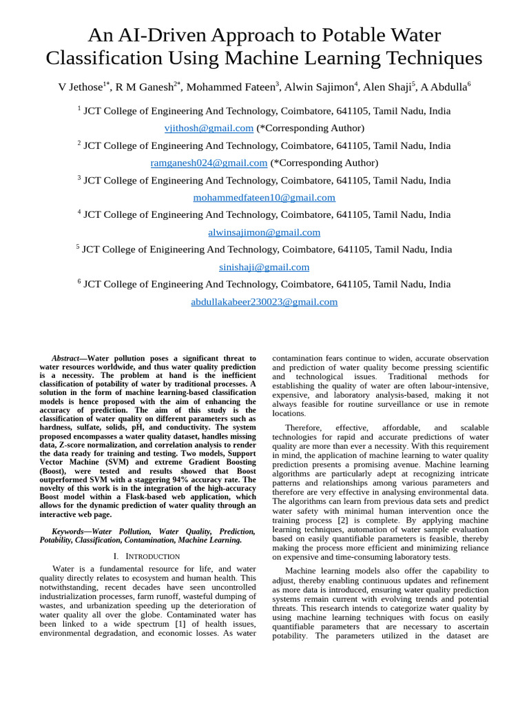 AI Water Quality Classification Methods | PDF | Water Pollution ...