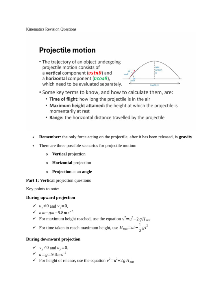 Kinematics Questions | PDF | Acceleration | Projectiles