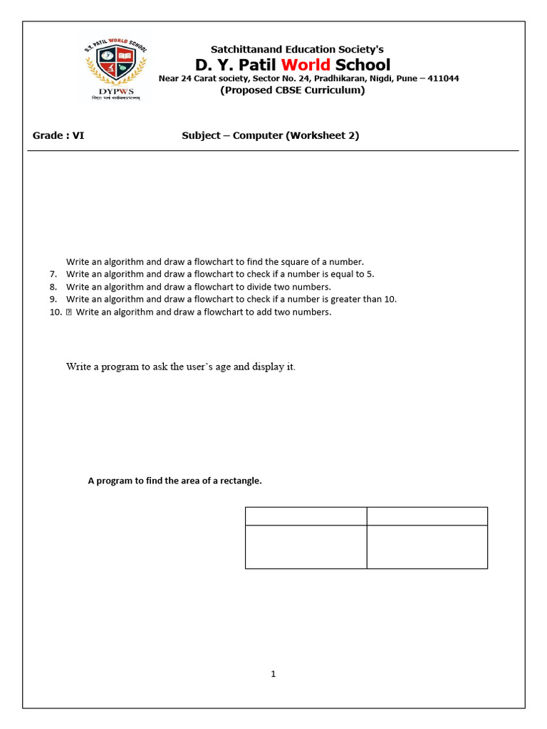 Grade VI Computer Term II Worksheet 2 | PDF | Algorithms