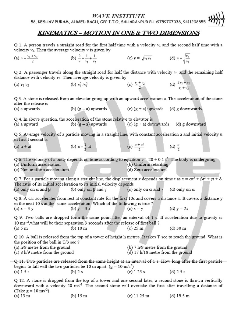 Kinematics (Motion in One and Two Dimensions) Pradeep | PDF | Acceleration | Velocity
