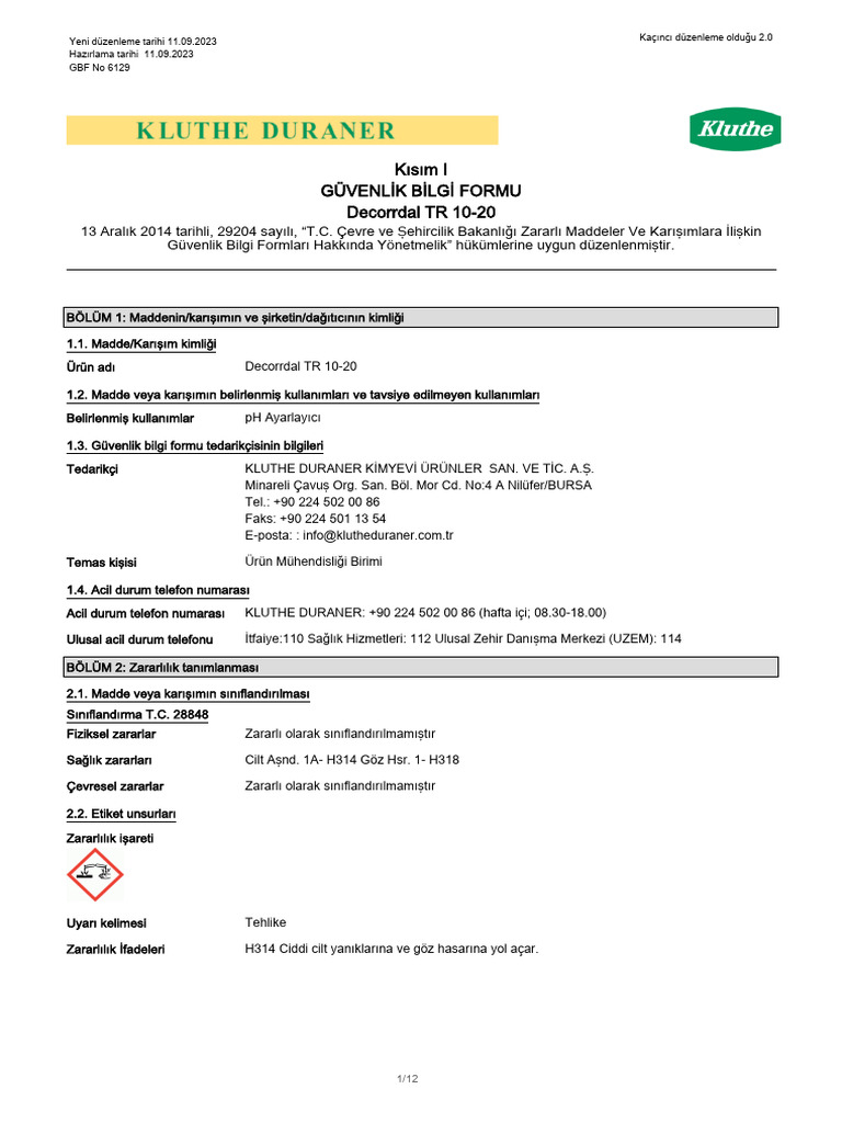 Decorrdal TR 10-20 Msds TR | PDF