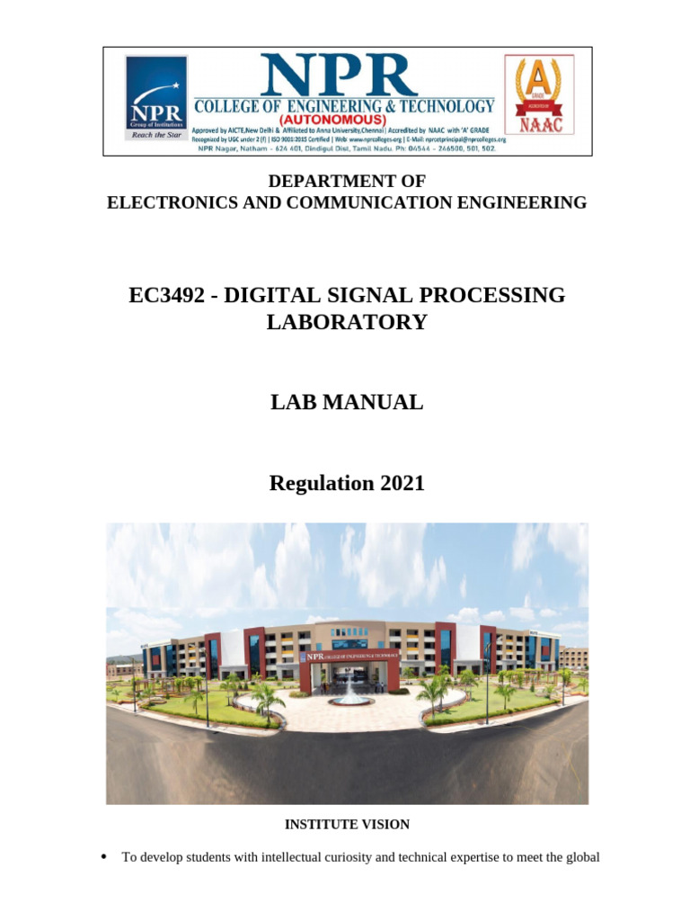 DSP Laboratory Manual EC3492 | PDF | Discrete Fourier Transform | Computer Engineering