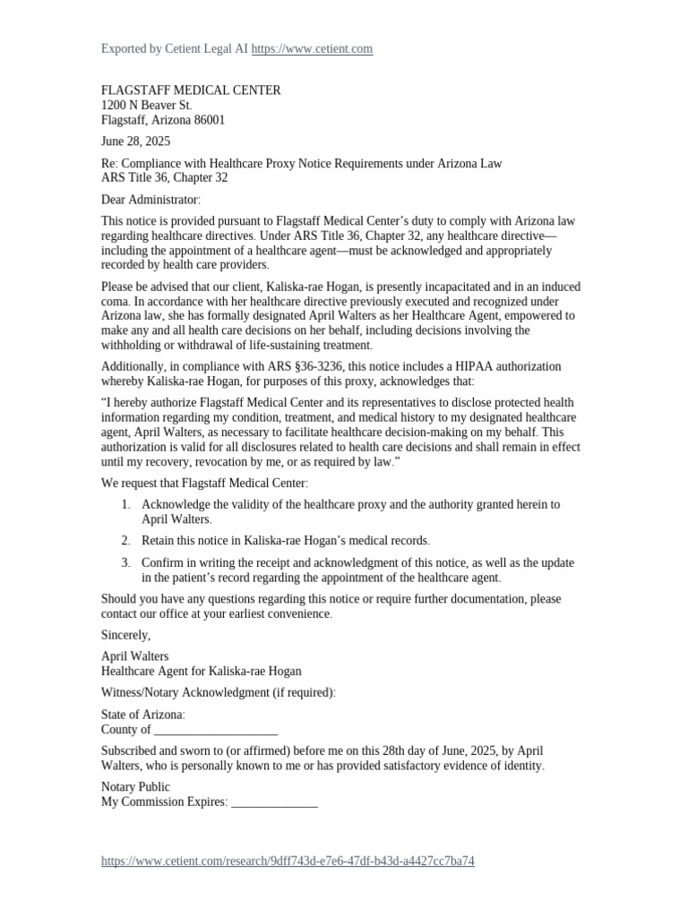 Arizona Healthcare Proxy Compliance Notice | PDF | Medical Record ...