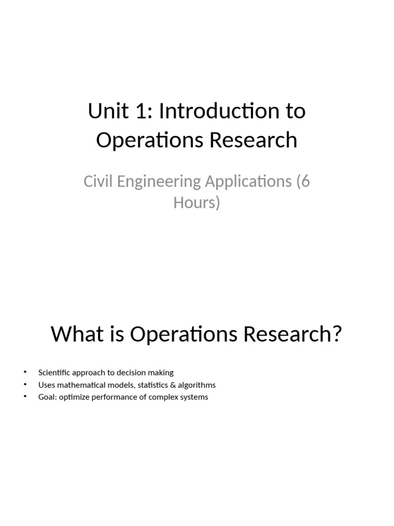 Unit1 Operations Research | PDF | Mathematical Optimization | Linear ...