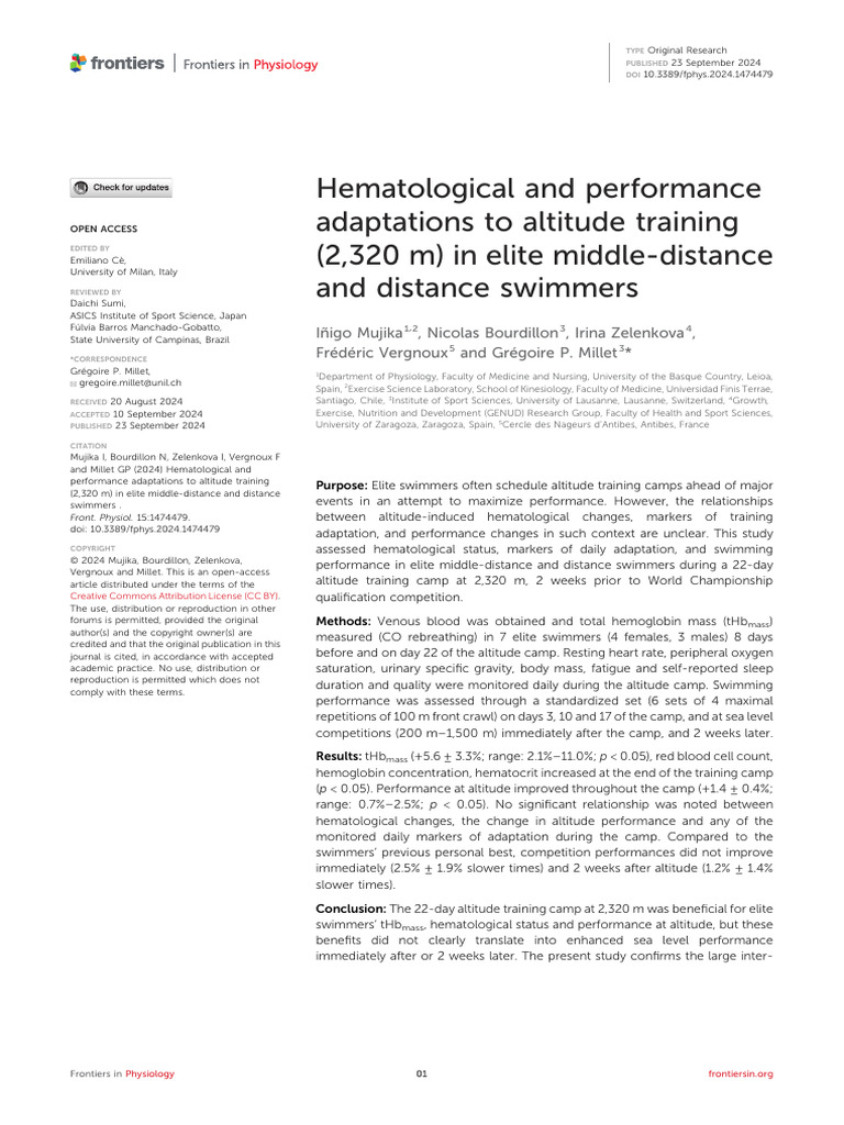 Hematological and Performance Adaptations To Altit | PDF | Medical ...