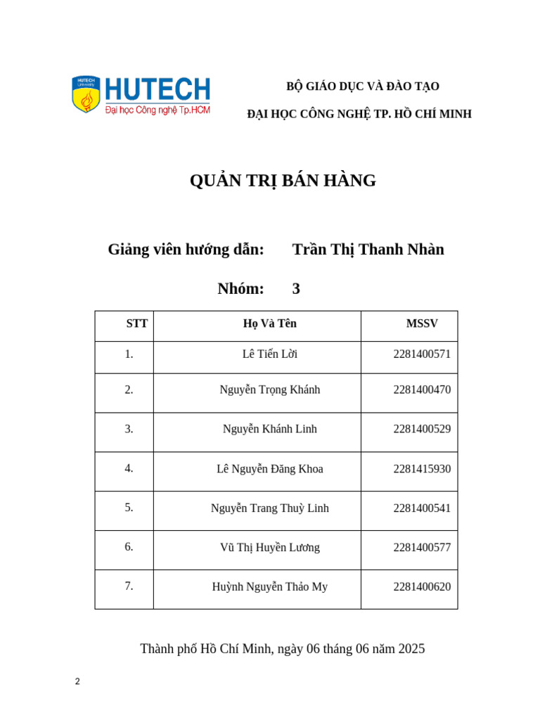 St6 Nhom3 QTBH Ban Ke Hoach | PDF