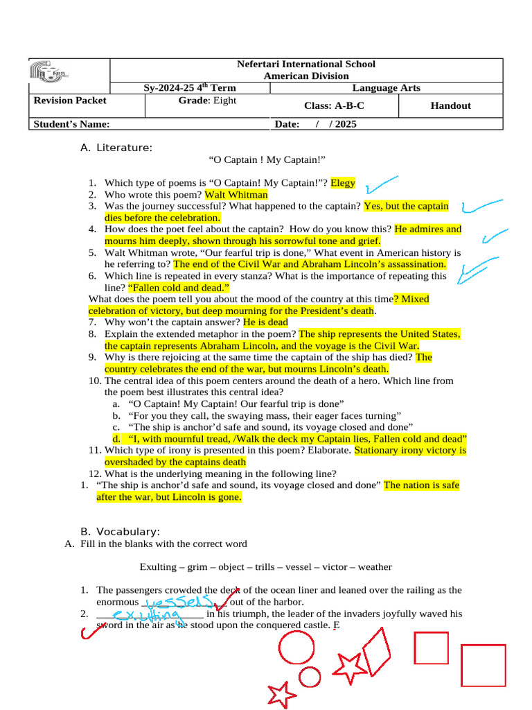 Revision On Grade 8 American Poetry | PDF | A Doll's House