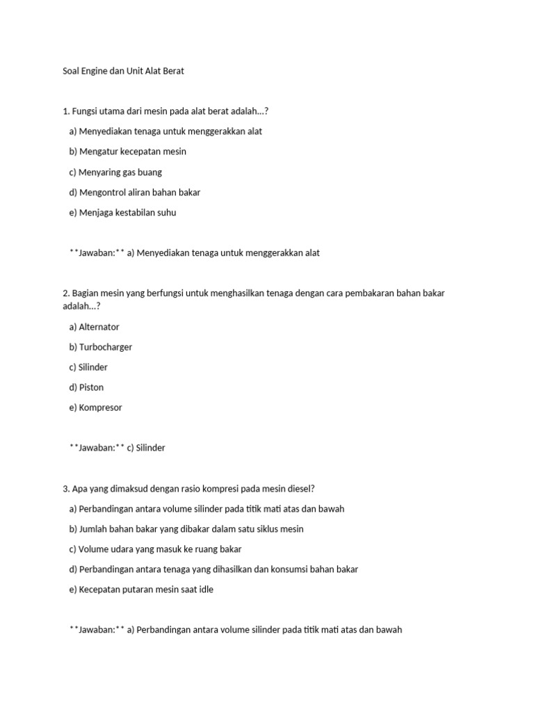 Soal Engine Dan Unit Alat Berat | PDF