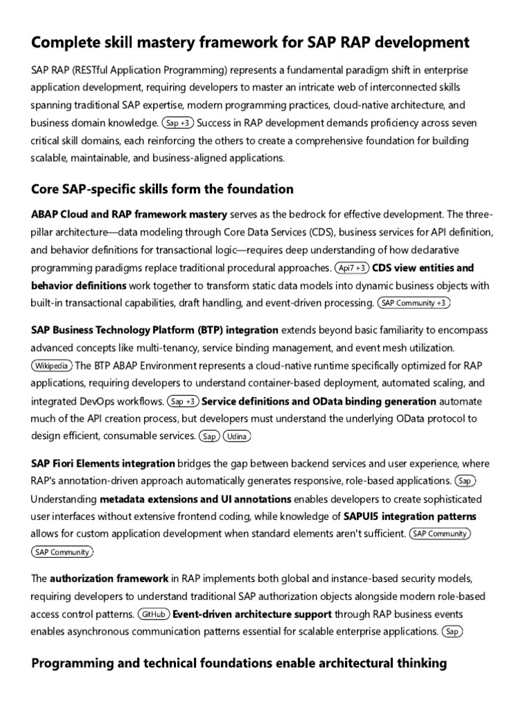 Comprehensive Skill Mastery Framework For SAP RAP Development | PDF