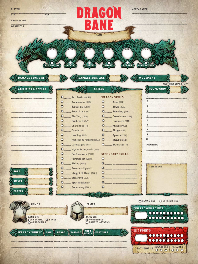 DB Character Sheet v1 (Fillable) | PDF | Blade Weapons