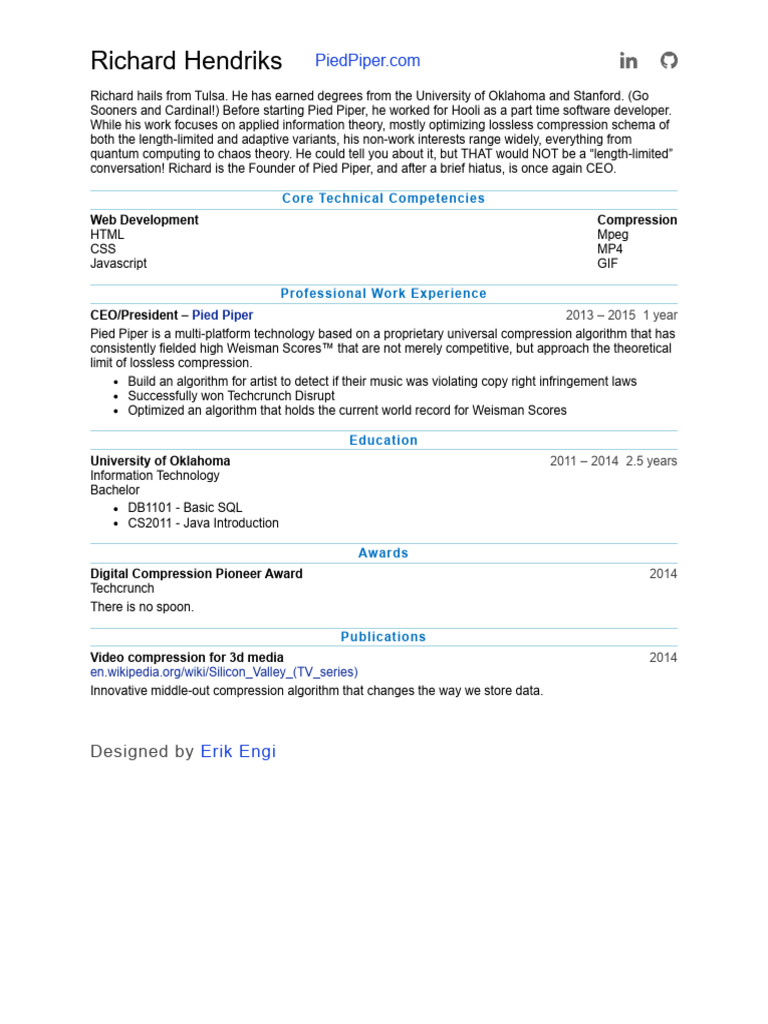 RichardHendriks Fullresume | PDF | Data Compression | Computing