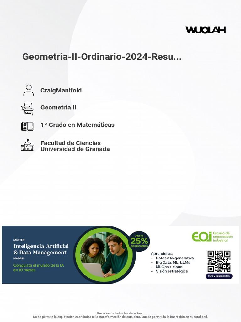 Wuolah Free Geometria II Ordinario 2024 Resuelto | PDF | Vector Euclidiano | Ortogonalidad