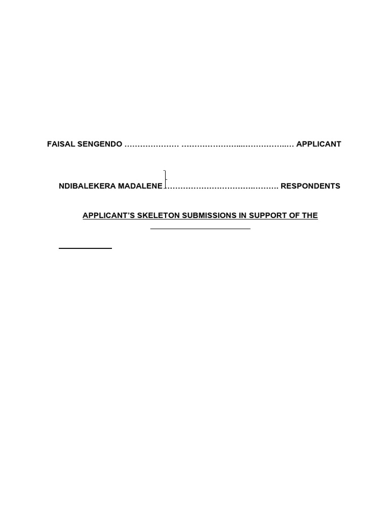 Skeleton Submissions For Temporary Injunction - Faiso Sengendo Vs Denis Ssempebwa | PDF ...