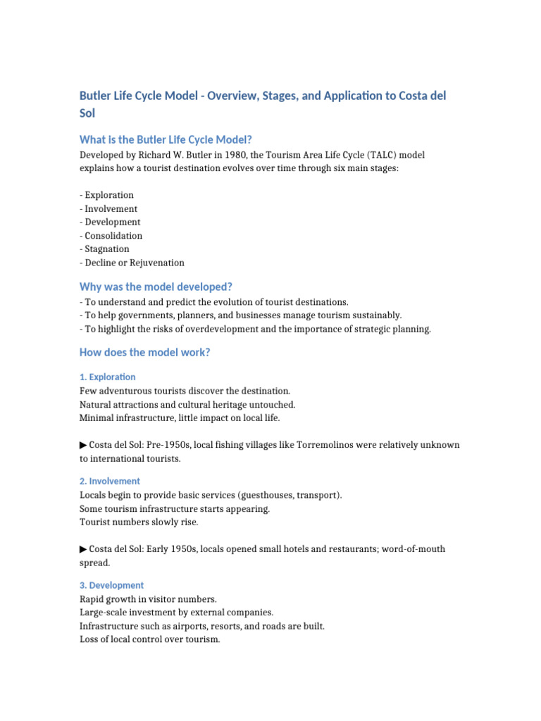 Butler Life Cycle Model Costa Del Sol | PDF | Tourism | Economies