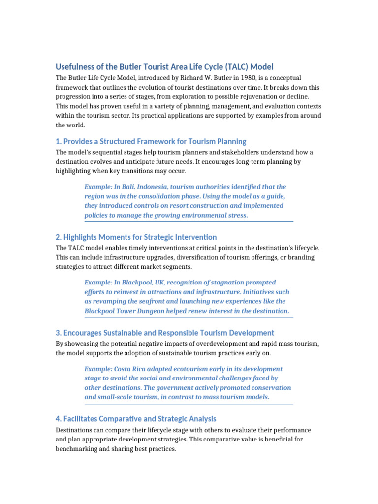 Butler TALC Model in Tourism Planning | PDF | Tourism | Economies