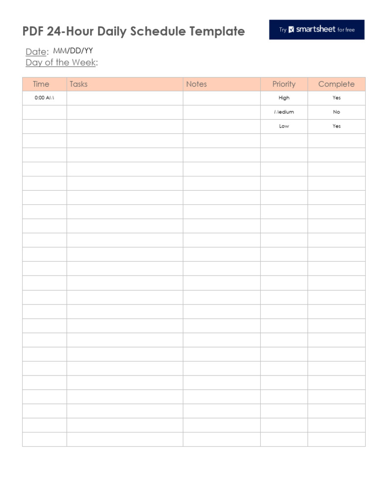 IC PDF 24 Hour Daily Schedule Template 12248 | PDF