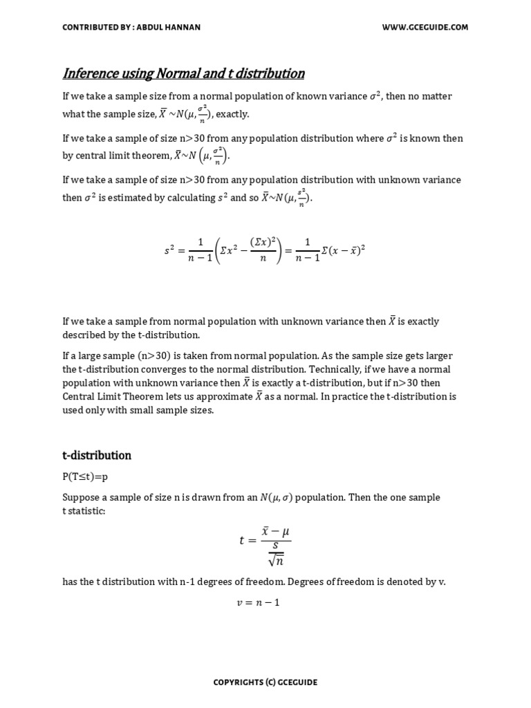 Inference Using Normal and T Distribution | PDF | Normal Distribution ...