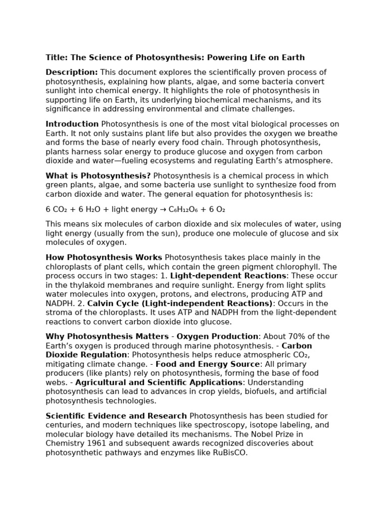 Science of Photosynthesis | PDF | Photosynthesis | Chloroplast