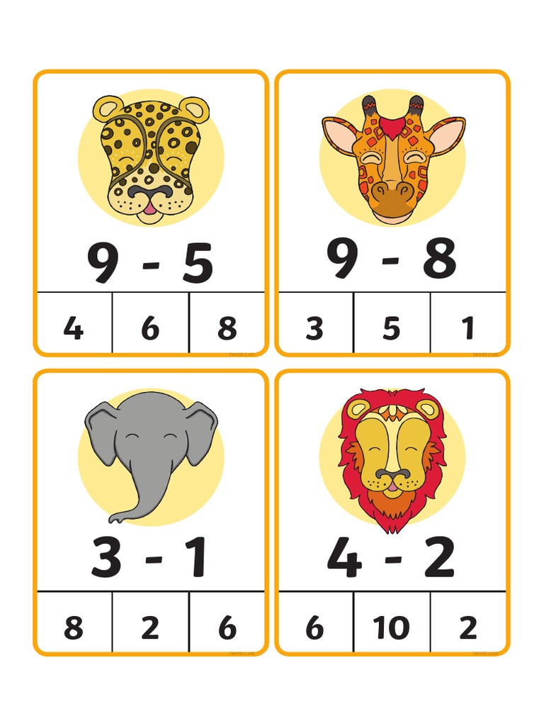 t n 7391 Animal Themed Subtraction From 10 Peg Activity Ver 1 | PDF