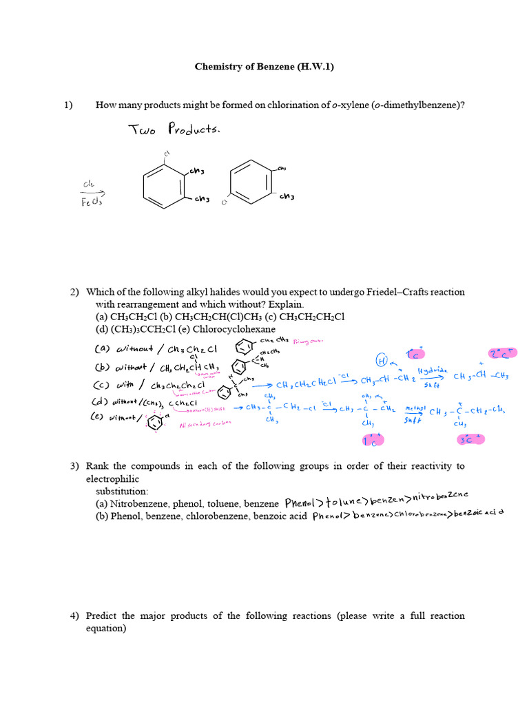 Chemistry of Benzene (H.W.1) | PDF | Benzene | Organic Compounds