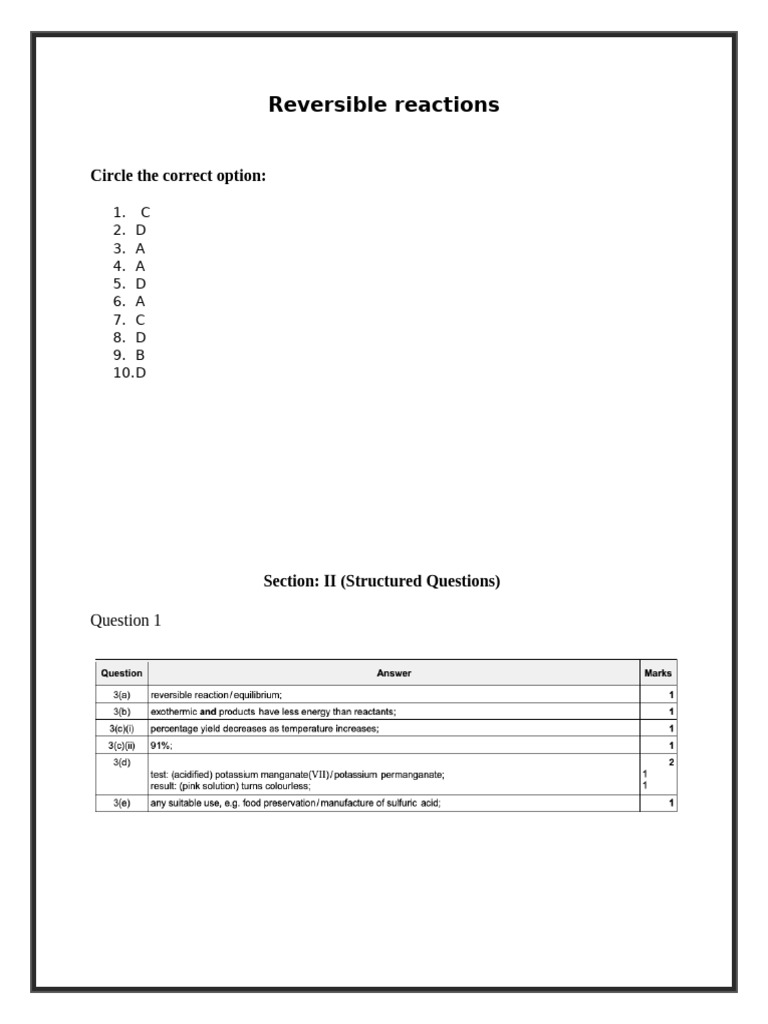 MS-Reversible Reactions | PDF