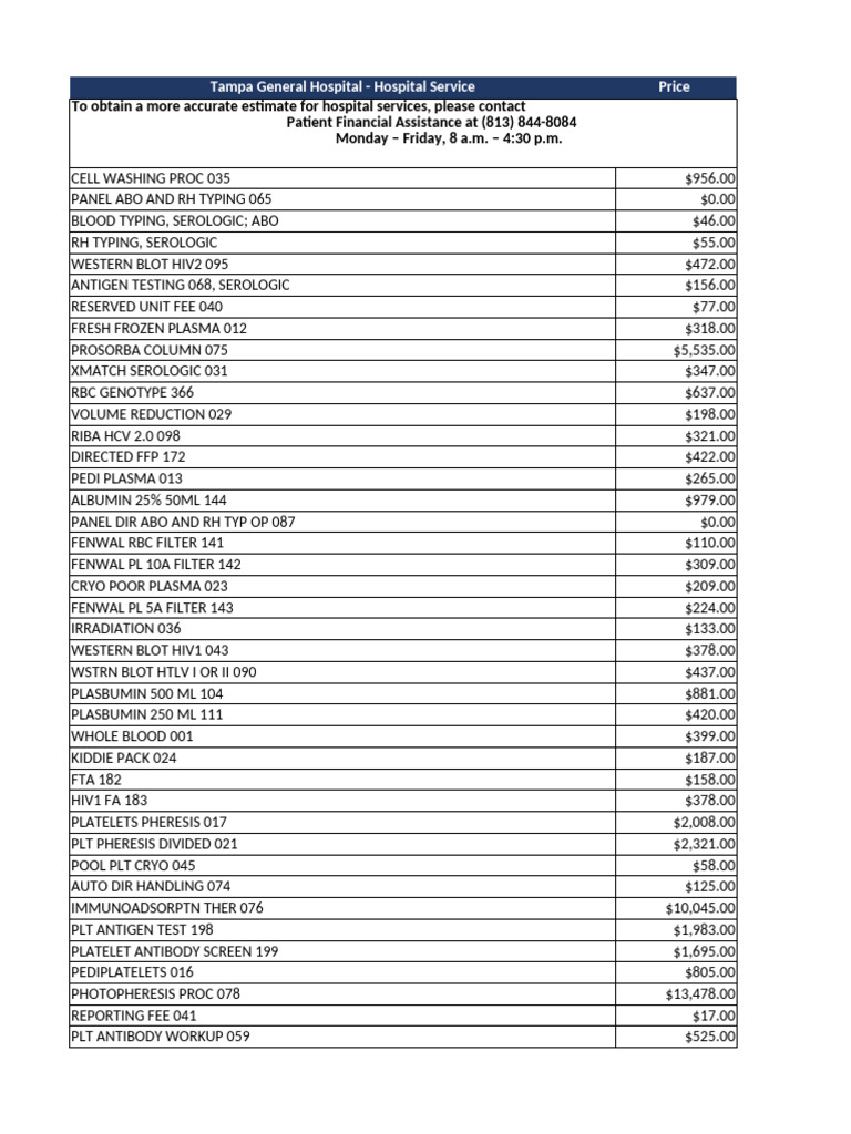 Tampa General Hospital-Hospital Services Charges 2023 | PDF | Antibody ...
