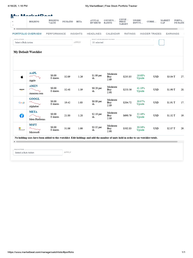 My MarketBeat - Free Stock Portfolio Tracker | PDF | Financial ...
