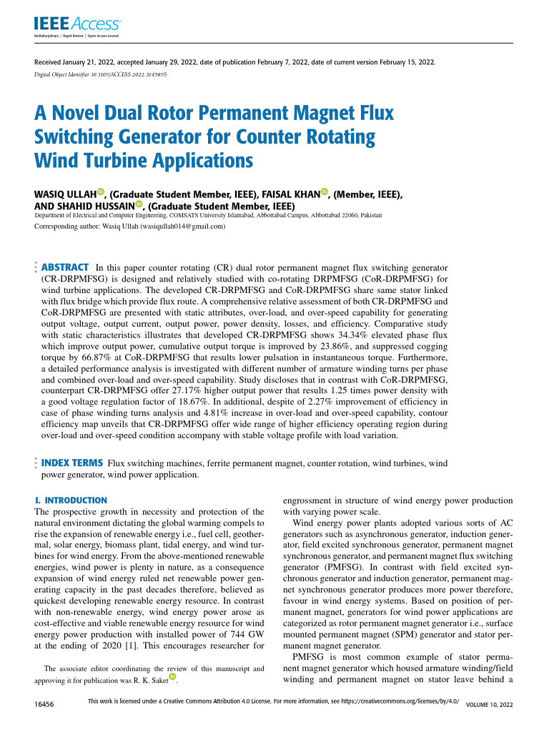 A Novel Dual Rotor Permanent Magnet Flux Switching Generator For ...