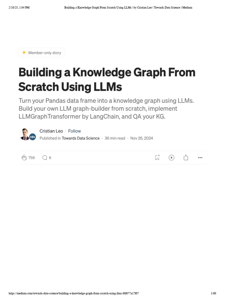Building A Knowledge Graph From Scratch Using Llms By Cristian Leo Pdf Computing Computer