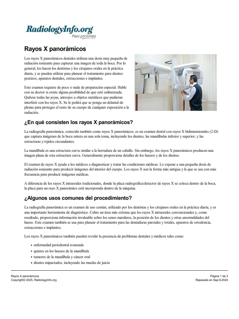 Rayos X Panorámicos Dentales: Guía Completa | PDF | Rayo X | Ct Scan
