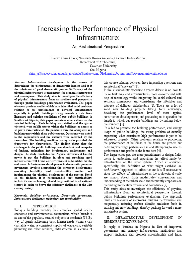 CU - ICADI 2016 - Increasing The Performance of Physical Infrastructure ...